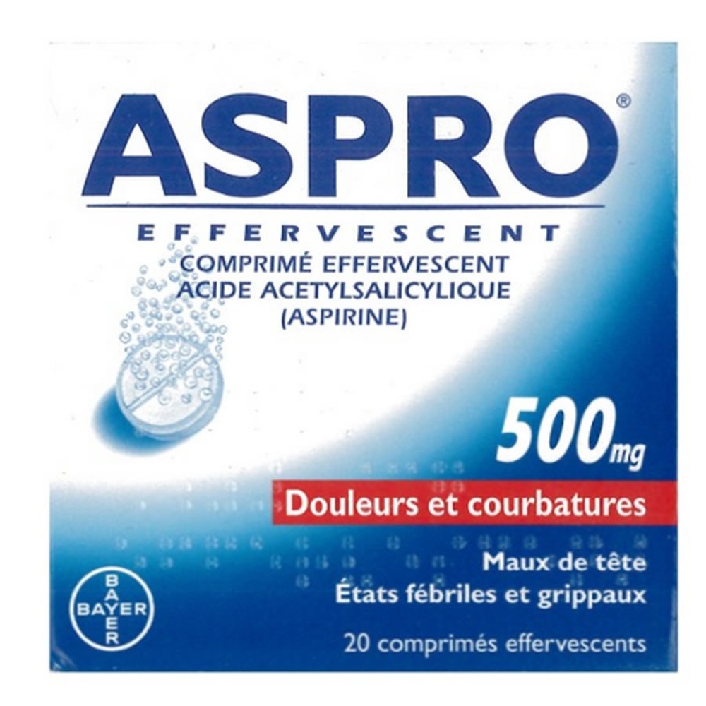 Prix d'ASPRO 500 EFFERVESCENT CPR EFF B/20 - Bayer Santé Familiale