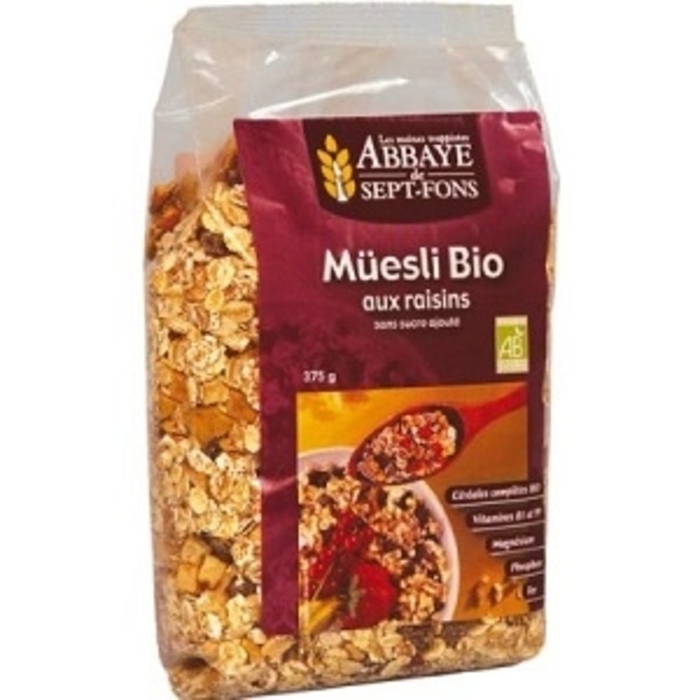 Muesli bio aux raisins - 375.0 g - petits déjeuners - abbaye de sept ...